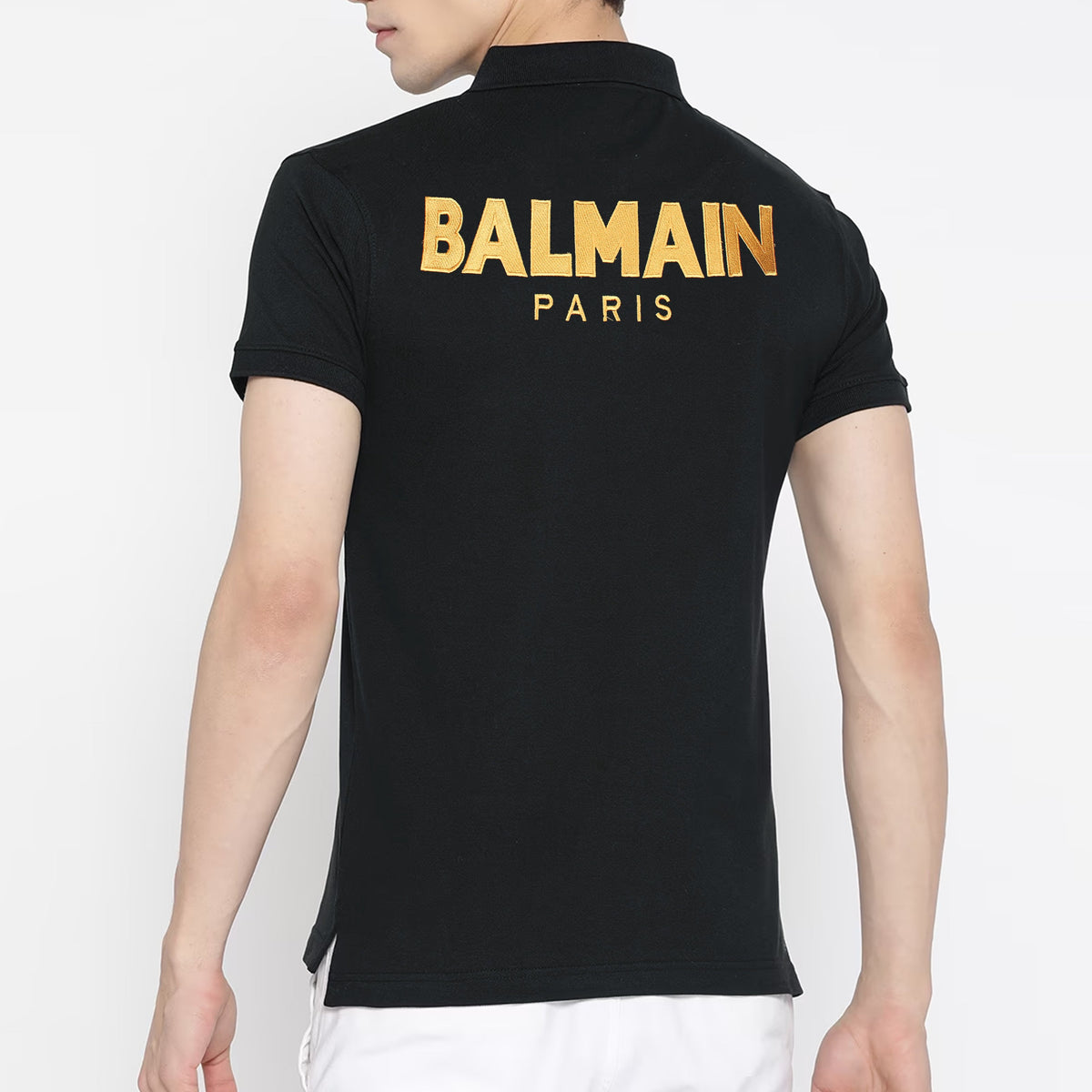 BALMAIN BLACK EMBROIDERED POLO SHIRT – leftovershub